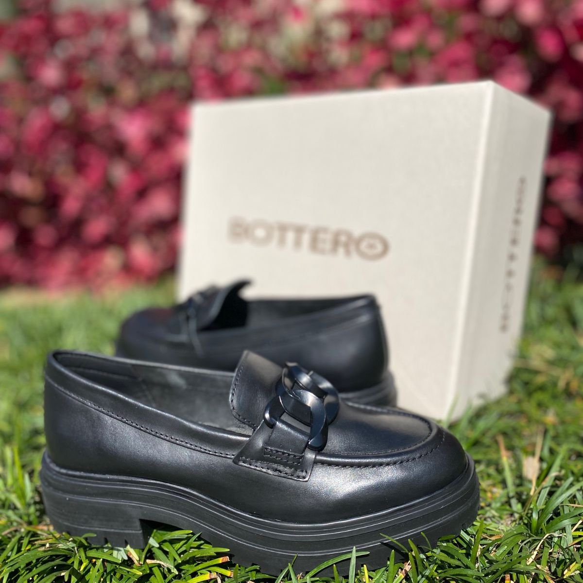 SAPATO BOTTERO LOAFER TRATORADO COURO 342205 - PRETO